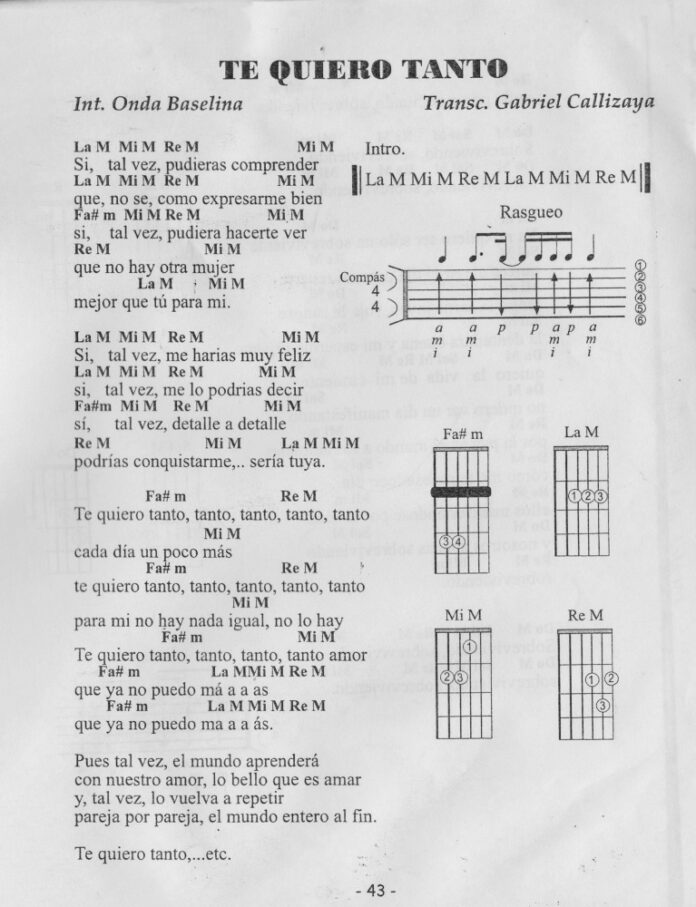 Te Quiero Tanto - Partitura y Acordes para Guitarra - kataris 26