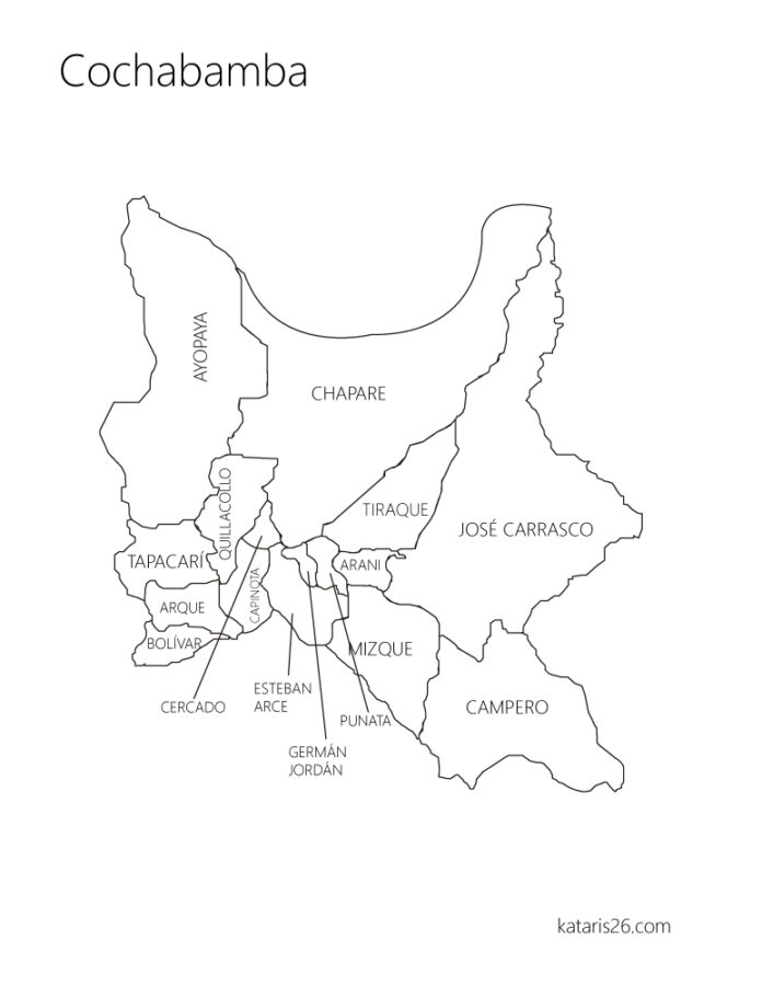 Mapa de Bolivia, departamentos y provincias para colorear [PDF]