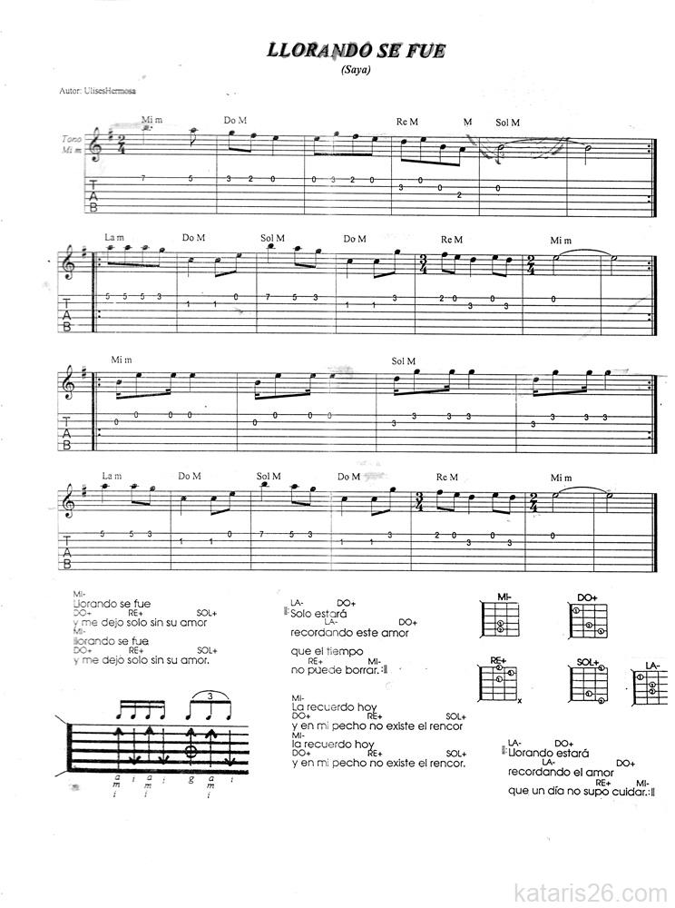 Llorando se fue, Acordes, Tablatura y Partitura - kataris 26