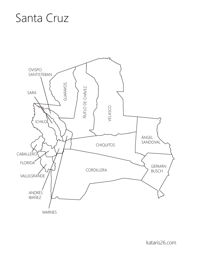 Mapa de Bolivia, departamentos y provincias para colorear [PDF]